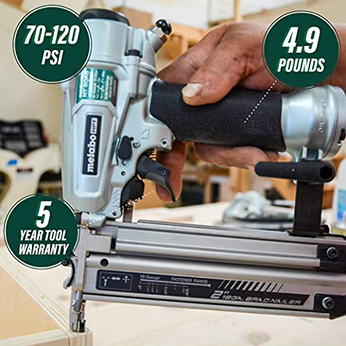 Metabo HPT Pro Finish Nailer, 16-Gauge, Pneumatic, Accepts 1-1/2-Inch to 2-1/2-Inch Straight Finish Nails, High Grade Aluminum and Steel Magazine, (NT65A5)