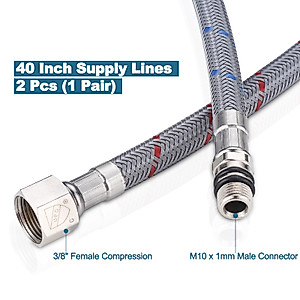 ARCORA 40" Bathroom Faucet Hose, Braided Nylon cUPC Supply Lines 3/8" Female Comp × M10 Male (1 Pair)