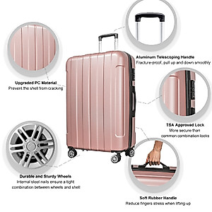 FOCHIER F Carry On Luggage Airline Approved with Spinner Wheels,PC+ABS, 20inch Hard Shell LIghtweight Small Travel Suitcase Carry-On Suitcase With Wheels & TSA Lock,Rose Gold