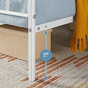 Yaheetech Metal Canopy Platform Bed Frame Four-Poster Canopied Bed Mattress Foundation with Headboard and Footboard Sturdy Slatted Structure No Box Spring Needed Easy Assembly Full White