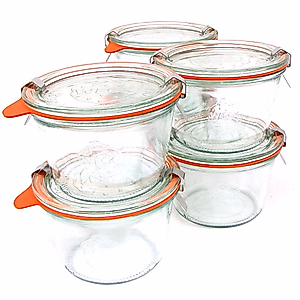 Weck 741 - 0.25 Liter Mold Jars with Lids - 6 Rings and 12 Clamps
