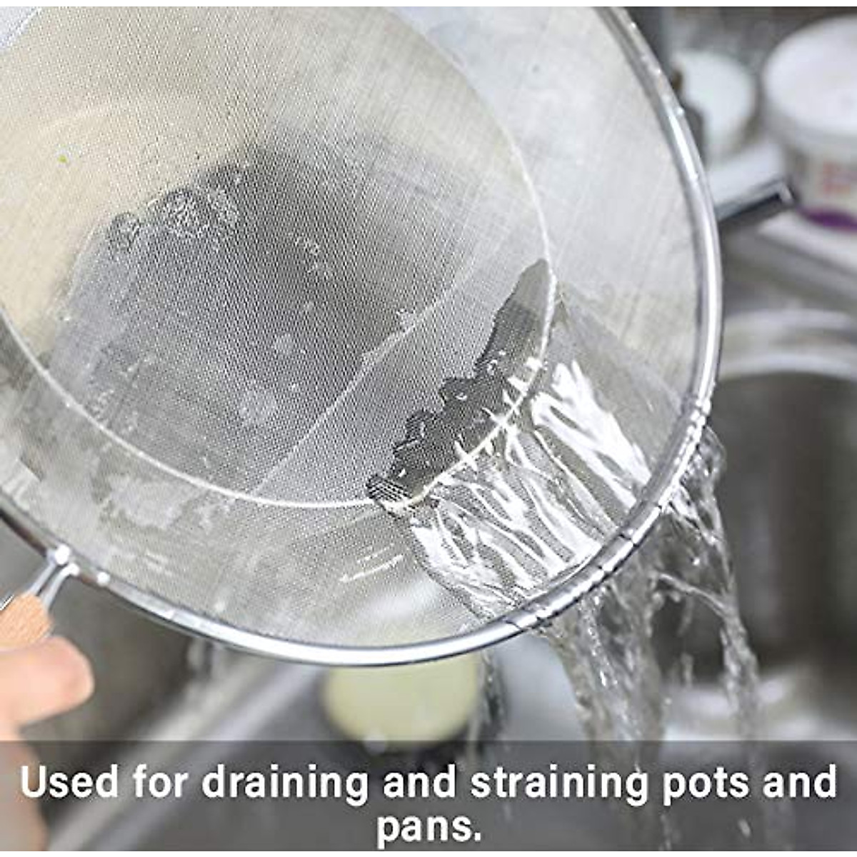 3 Pieces Grease Splatter Screen for Frying Pan, Splatter Guard Mesh Stainless Steel Grease Guard Shield for Kitchen Frying Pan Cooking Supplies Set of 9.8", 11.5" and 13" inch (Wood Handle)