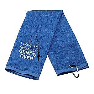 Fishing Towel Fisherman Gift I Love It When She Bends Over Embroidered Towel with Clip (When She Bends Over Towel)