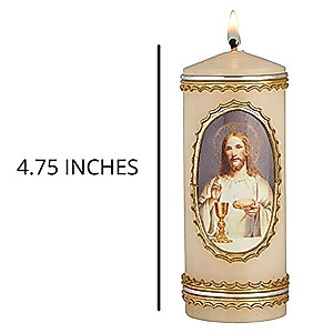 Bread of Life First Holy Communion Hand Decorated Candle, Catholic Keepsake Gifts for Girls and Boys, Gold Tone Accent Detailed Wax Candles Church Supplies 4.75 Inches