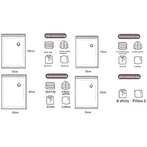 10PCs Vacuum Storage Bags for Cloths Quilt Space Saver Vacuum Bags for Blanket Including 2pc Jumbo, 2pc Large, 2pc Medium & 4pc Hand Roll Cloth Bags - with Free Pump