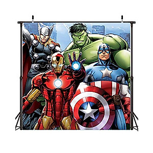 Avengers Backdrops Superhero Boys Kids Birthday Party Background Supercity Cospaly Baby Shower Banner Photography Cake Table Decoration Supplies Photo Studio Booth Props 6x6ft