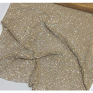 Creativesugar Craft Material Metal Sequin Mesh Fabric Cuttable for Clothing Bag Making Party Shoes Decorations (Gold Rhinestones)