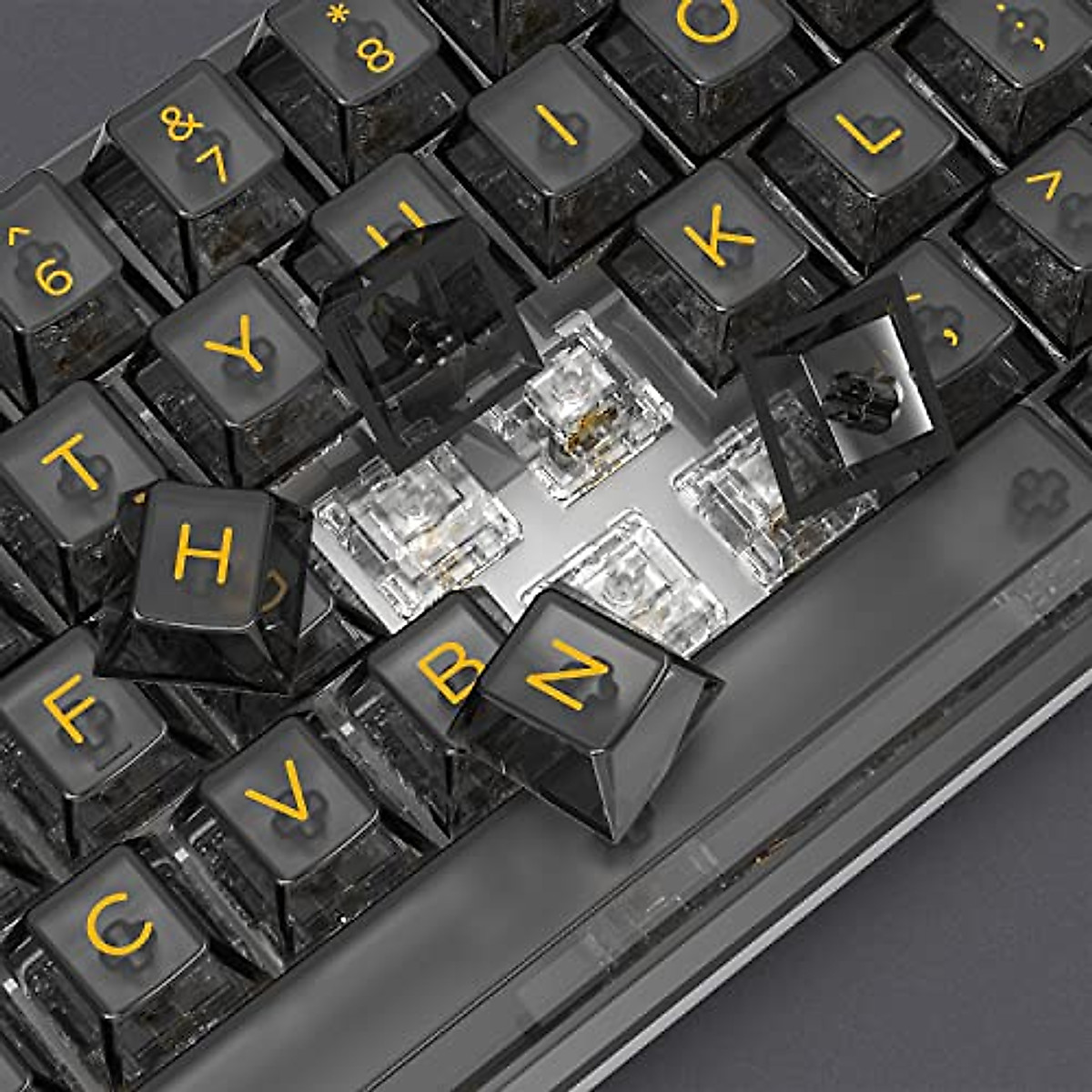 dagaladoo 140 Keys Black Clear Keycaps Full Set, Custom Cherry Profile Keyboard Keycaps, XVX Transparent PC Material Keycaps for 60% 65% 75% 100% Cherry Gateron Mx Switches Mechanical Keyboard
