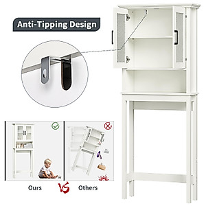 Baztin Over The Toilet Storage Cabinet, Over Toilet Bathroom Organizer with Doors and Adjustable Shelf, Thicken Frame Above Toilet Storage Cabinet Behind Toilet Bathroom Organizer, Cream White