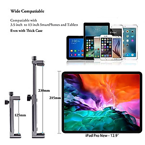 Aluminum IPad Pro Tripod Mount Adapter Holder With Cold Shoe Ball Head and Bluetooth Shutter for iPad Pro 12.9 11 10.5, iPad Air Mini, Surface Galaxy Tab, Video Recording 3.5 to 13.5" iPhone Tablet