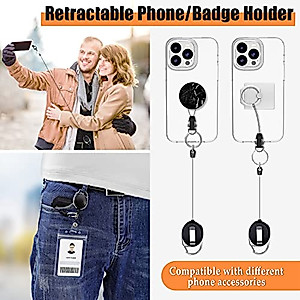 Azrra Theft and Drop Protection Phone Tether - 31” Safety Retractable Phone Clip, Anti-Drop Travel Clip, Universal Retractable Lanyard with Carabiner and Tether Tabs (Black, 1 Pack)