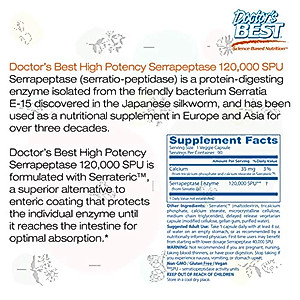 Doctor's Best High Potency Serrapeptase, Non-GMO, Gluten Free, Vegan, Supports Healthy Sinuses, 120,000 SPU, 90 Count