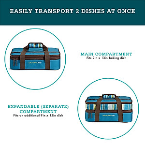 Rachael Ray Expandable Insulated Casserole Carrier for Hot or Cold Food, Thermal Lasanga Lugger Tote for Pockluck, Parties, Picnic, and Cookouts, Fits 9" x 13" Baking Dish, Marine Blue Stripe