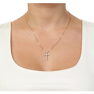 Lavari Jewelers 1/4 Carat Lab Grown Diamond Cross Pendant Necklace for Women - 10k White Gold Pendant - 18 Inch Long Chain Necklace (G-H, VS2-SI1, 0.25 cttw) Spring Ring