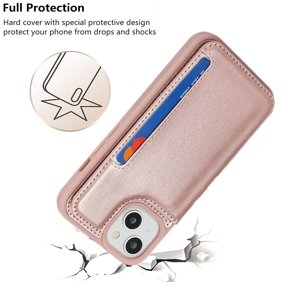 iCoverCase for iPhone 13 Case with Card Holder, iPhone 13 Wallet Case for Women Men [RFID Blocking] PU Leather Protective Wallet Phone Case for iPhone 13 6.1 Inch (Rose Gold)