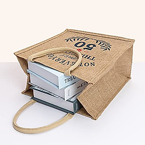 CQNET 50th Birthday Keepsake Gift Bag for Women, Novelty Jute Cotton Tote Giftable Present Bag for Mom, Wife or Friend, Beige, Medium