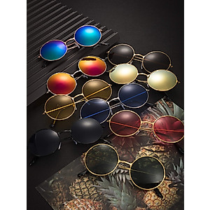 Blulu 18 Pairs Hippie Round Sunglasses for Women Men Bulk Retro Circle Hippie Glasses Metal Frame for Disco Party Accessory
