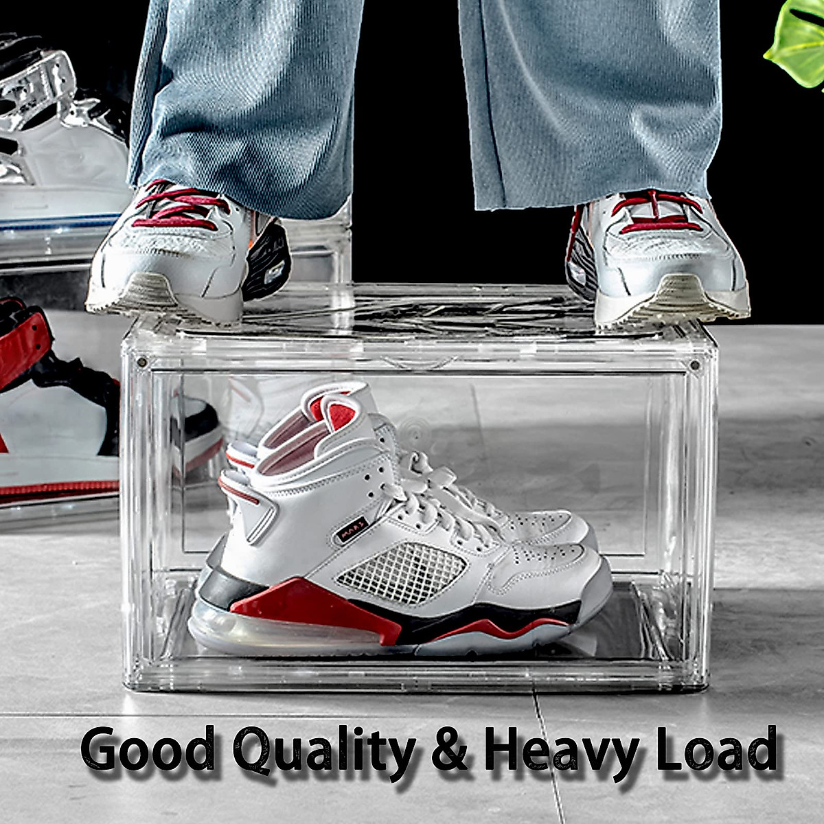 STAHMFOVER 3-Pack Clear Shoe Boxes Stackable Plastic Sneaker Box Container, Magnetic Side Open Shoe Organizer and Shoes Storage Case, Full Transparent Versatile Display Case for Hats/Models