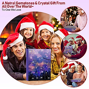 JELMOK Advent Calendar 2024, 24 Days Natural Healing Crystal Gemstones Minerals & Fossils Advent Calendar Crystals Christmas Calendar Enthusiasts Rocks Collection for Xmas Girls Boys Kids Men Women (Purple)