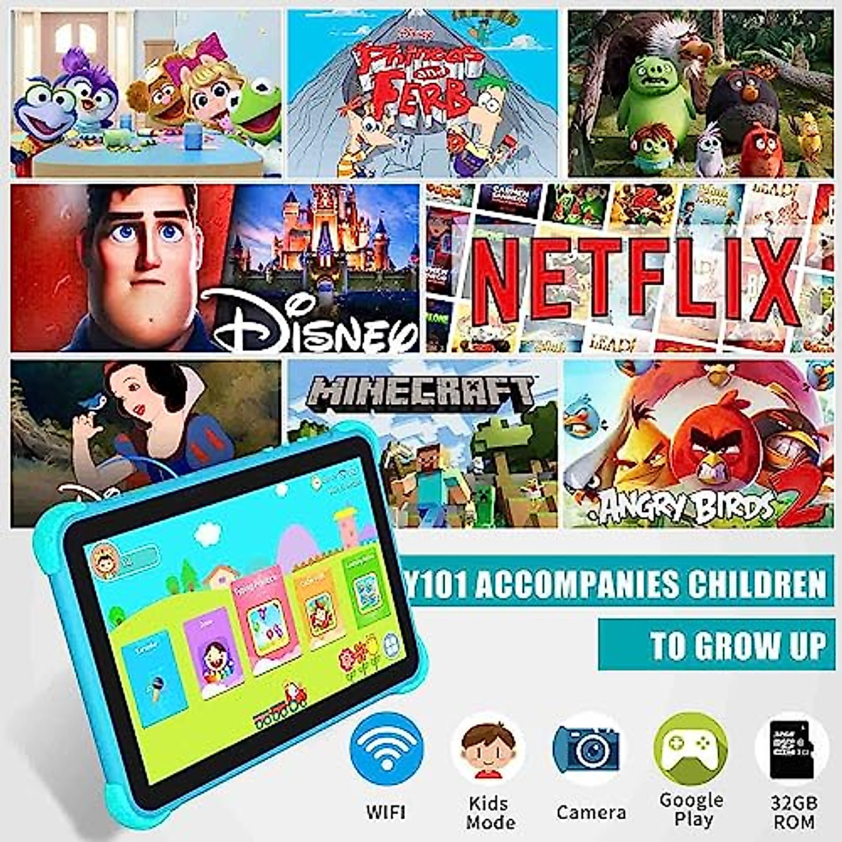 Kids Tablet 10 inch Toddler Tablet for Kids WiFi Tablet for Toddlers Children's Tablet with Case Included 32GB Kids Tablets for Kids Kid proof Case Touch Screen Parental Control YouTube Neflix (Blue)