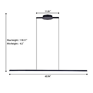 Zicbol Kitchen Island Pendant Lighting 40.94 Inch Linear Light Fixture Chandelier 16W 3000K Warm Light Dimmable LED Hanging Light Fixture for Dining Room, Kitchen, Breakfast Bar, Living Room Black
