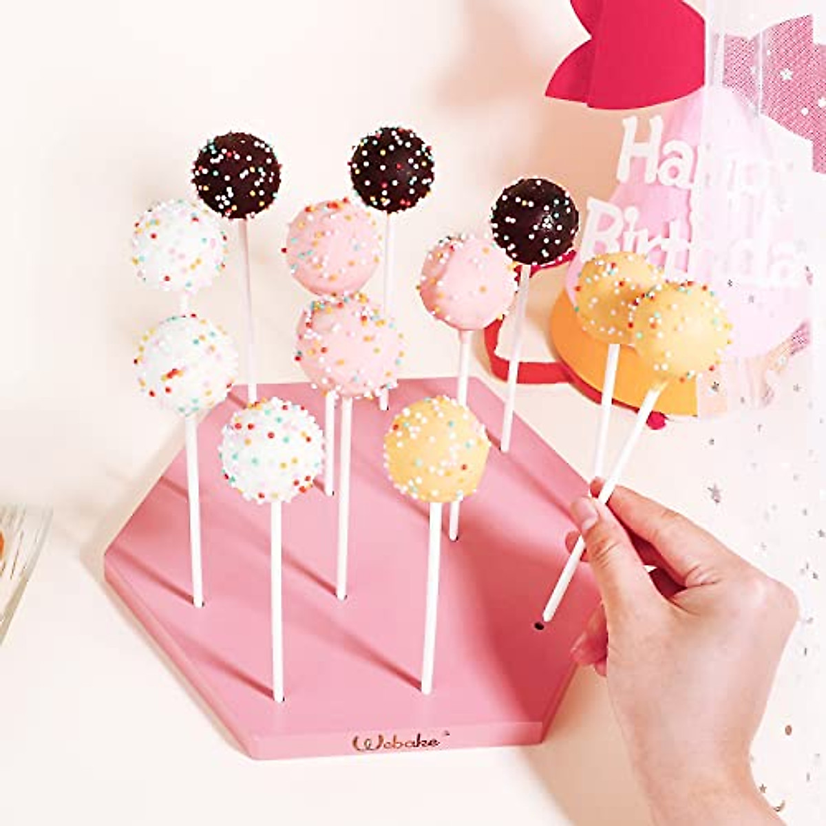 Webake Cake Pop Display Stand, Wood Lollipop Holder 12 Holes Sucker Cake Pop Drying Stand for Weddings Baby Showers Birthday Parties Anniversaries Halloween Candy Decorative