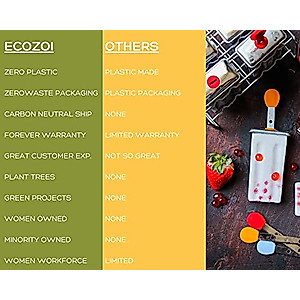 Ecozoi Stainless Steel Popsicle Molds and Rack - 6 Square Ice Pop Makers + 30 Reusable Bamboo Sticks + 12 Silicone Seals + 1 Cleaning Brush +1 Rack