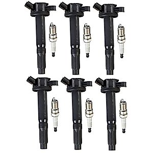 ENA Set of 6 Platinum Spark Plug and 6 Ignition Coil Pack Compatible with Ford Mercury Lincoln Mazda Fusion Zephyr Tribute Milan 3.0L V6 Replacement for UF486 SP433