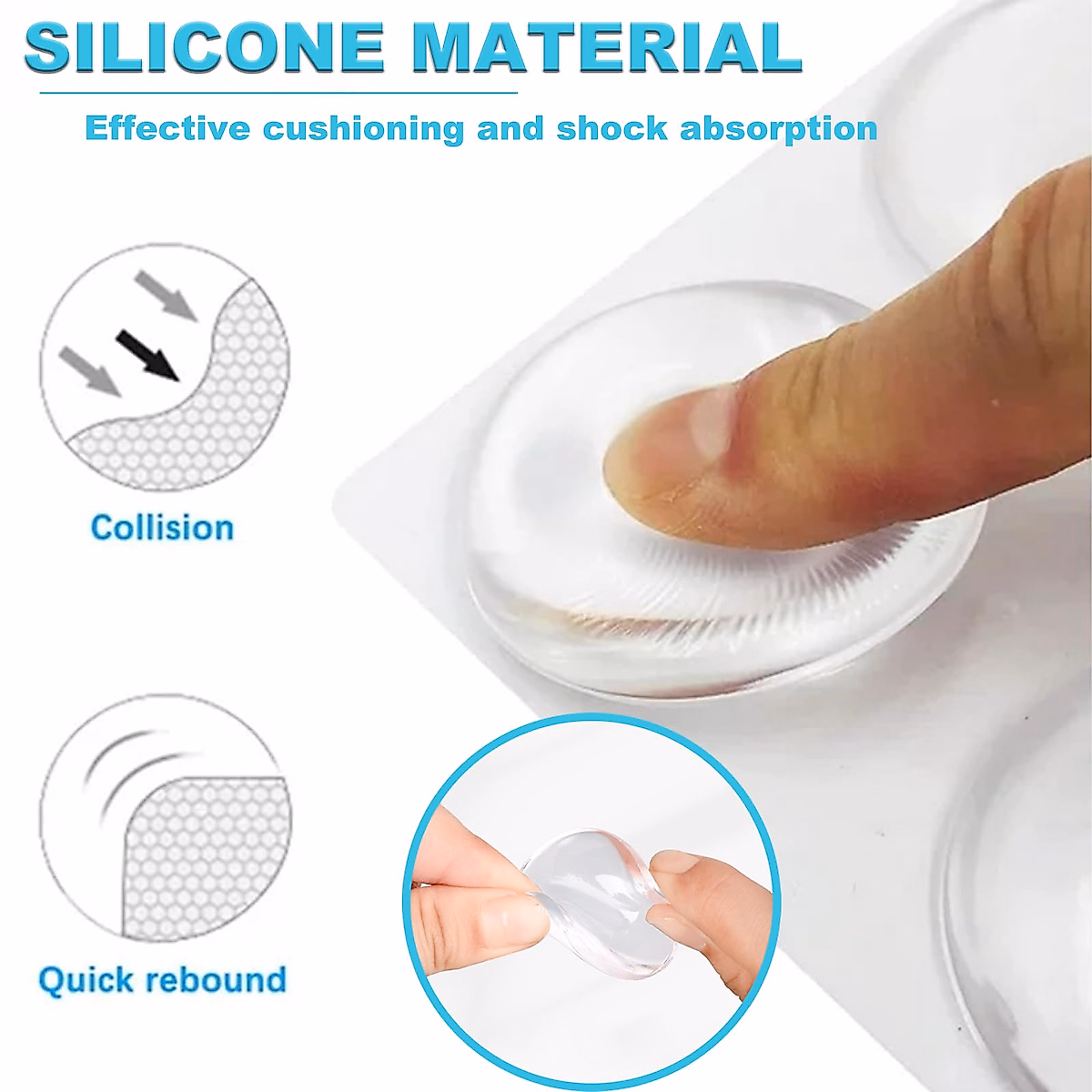 FXHDC-M 6 Pieces Wall Door Handle Stoppers - 2" Round Clear Soft Rubber Wall Protectors for Door Bumpers - Self Adhesive Door Knob Wall Shield for Home and Office Protective Wall Guards