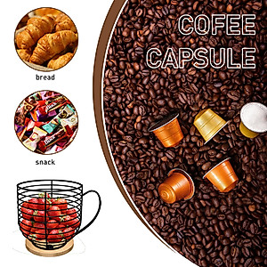 Coffee Pod Holders for Counter - K Cup Holders for Counter - Coffee Pods Storage Organizer - Coffee Bar Accessories - Large Capacity Black Wire Kup Storage with Wooden Base.