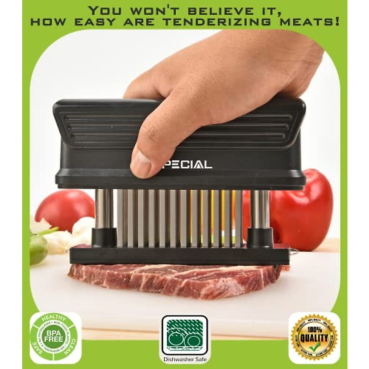 Bold XL Meat Tenderizer Tool 60-Blades Stainless Steel, Ease to Use & Clean - Kitchen Gadgets with Sharp Needle Makes The Toughest Steak Tender - No More Pounding Hammer Or Mallet