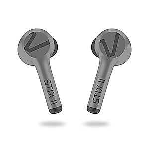 Veho STIX ll True Wireless Earphones| Bluetooth v.5.1 Headphones | Up to 5 Hour Battery Life | Charging Case Included | ENC Quad Microphone Handsfree | Designed in The UK | Grey | VEP-212-STIX2-G