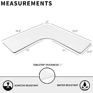 VIVO Universal 71 x 71 inch Curved Corner Table Top for L-Shape Sit to Stand Height Adjustable Home and Office 3-Leg Desk Frames, White Desktop, DESK-TOP2CW