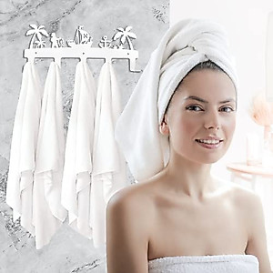 YuanOcean Adventurer Pool Beach Towel Rack for Bathroom Kitchen Robes Coat Hanger Indoor Outdoor Wall Mounted Towel Holder Rustproof and Waterproof Metal - 5 Hooks 16 Inch (White)