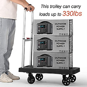 nisboigr Push Dolly Cart Foldable Platform Hand Truck 330lb Weight Capacity with 360 Degree Swivel Wheels for Garage Garden Home & Office Use, Black