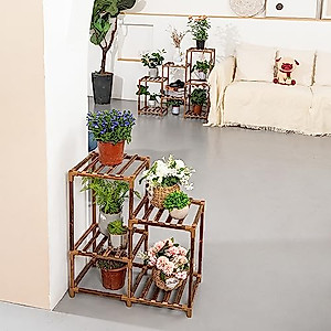 Uneedem Wood Plant Stand Indoor Outdoor Corner Plant Shelf Stand, 5 Tiered 10 Potted Flower Plant Stands for Indoor Plants Multiple, Plant Shelves Stands Rack for Living Room, Patio, Balcony