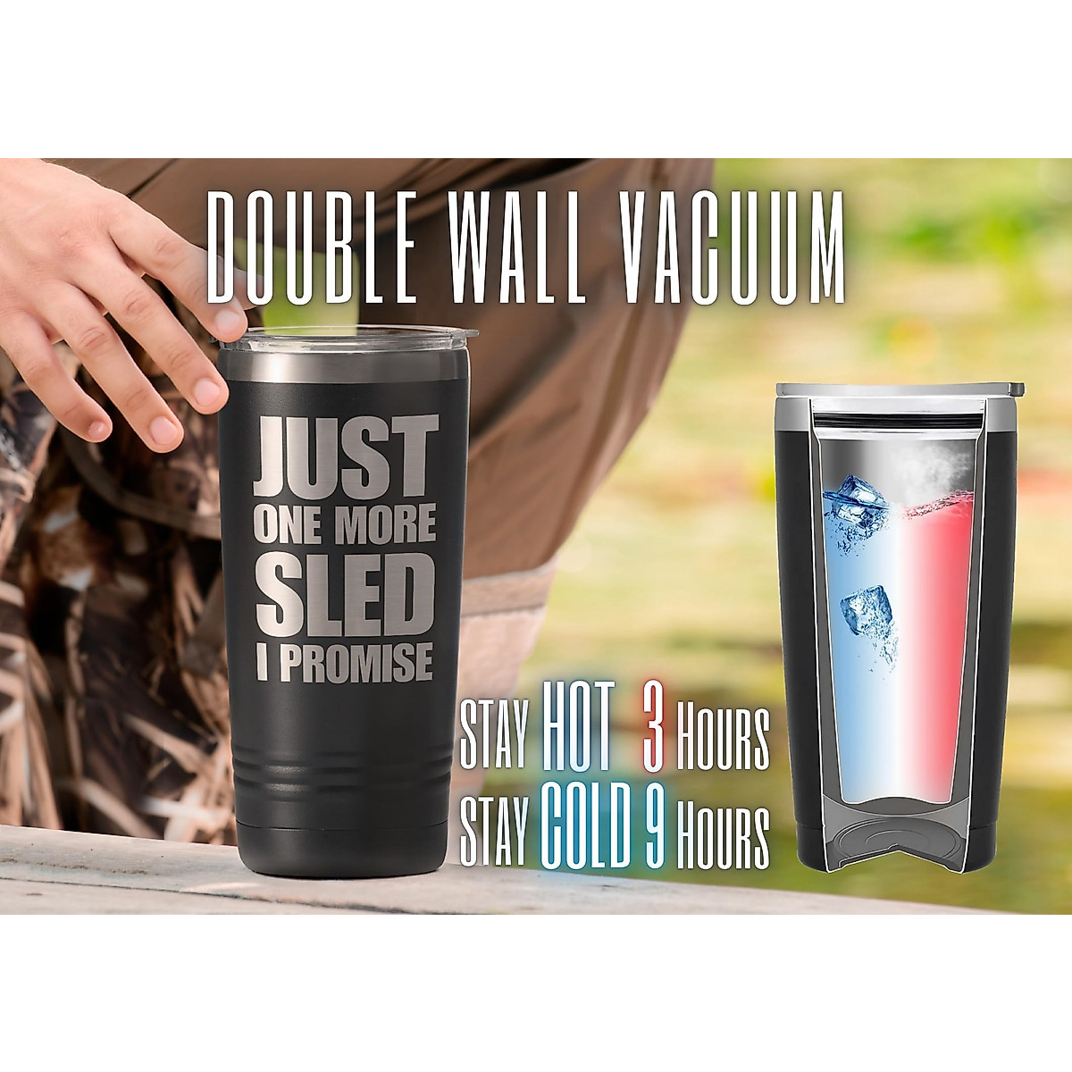 Onebttl Snowmobile Gifts For Men, Gifts for Sled Moto Snowmobiling Lover, 20 oz/590 ml Stainless Steel Insulated Tumbler with Straw, Lid, Just One More Sled I Promise