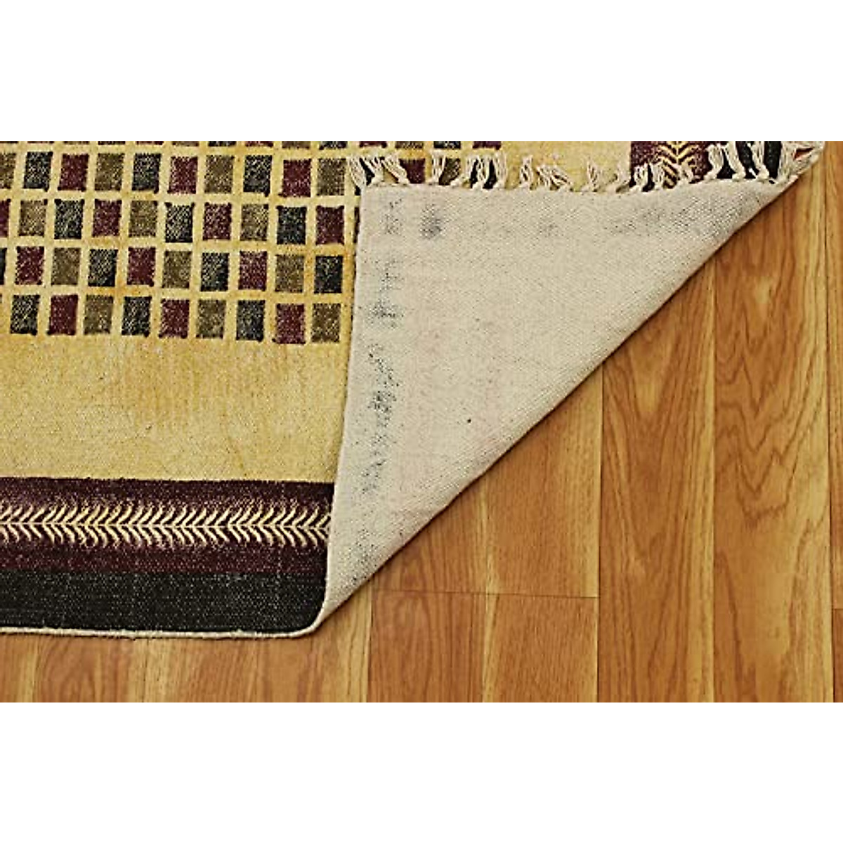 Casavani Hand Block Printed Cotton Dhurrie Geometric Yellow & Brown Area Rug Easy Washable Dhurrie Best Uses For Bedroom,Living Room,Dining Room,Bathroom,Kitchen 3x10 Feet Runner