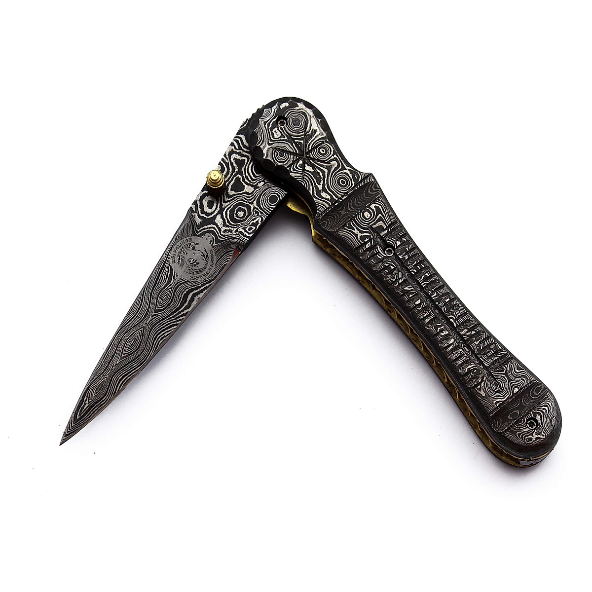 WolfKlinge Custom Handmade Damascus Steel Folding Pocket Knife for EDC,Hunting,Survival,Camping,Buschcraft and Fishing with Full Tang Damascus Handel with Cowhide-Leather Sheath DCF18-110