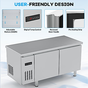 GarveeTech Commercial Refrigerator Worktop Undercounter Refrigerator, 71" Worktop Freezer, 2 Door Stainless Stee Counter Fan Cooling Refrigerator, 15 cu. ft. for Restaurant, Bar, Store
