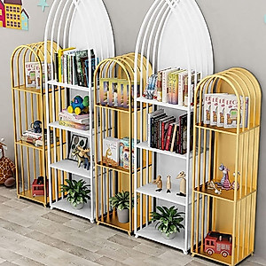 Rieort Fashion Bookshelf Stylish Bookshelf Dimensional Frame Design Bookcase Iron Arched Rack Bookcase Large Capacity Design Bookshelves not Shaking