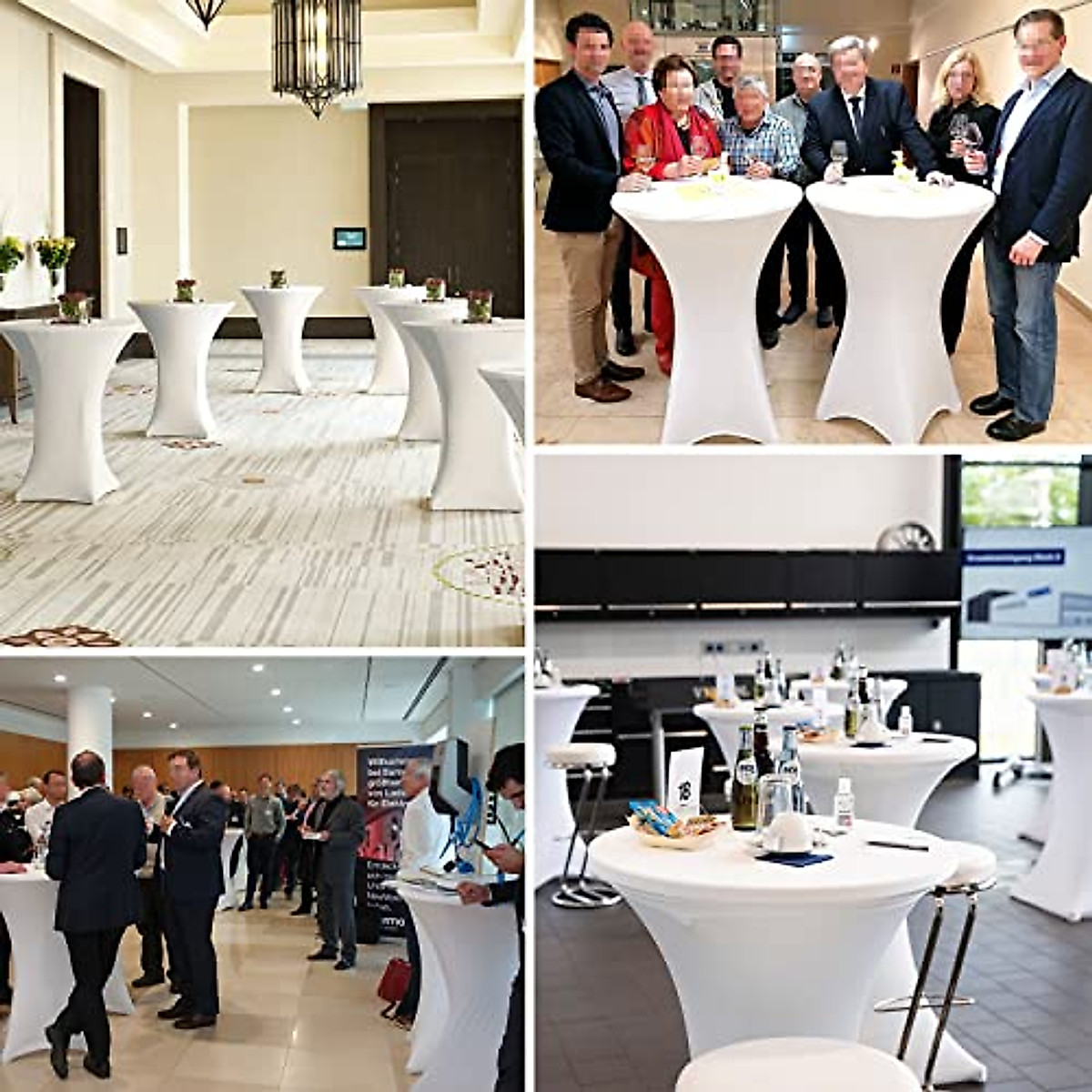 5 Pack Cocktail Spandex Stretch Square Corners Tablecloth 32 x 43 Inch, White Stretch Cocktail Table Cover Fitted High Top Tables, Cocktail Table Covers for Bar Wedding Birthday Banquet Party