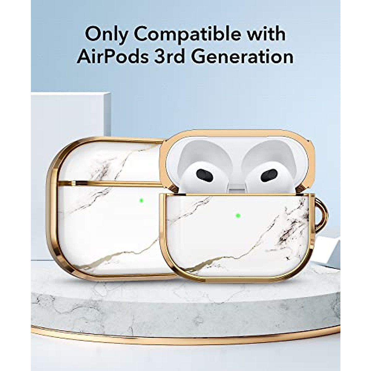 ESR Style Case Compatible with AirPods 3rd Generation (2021), Shockproof Protective Cover, Supports Wireless Charging, Stylish Case with Wrist Strap and Keychain Clip, Daydream Series, Marble