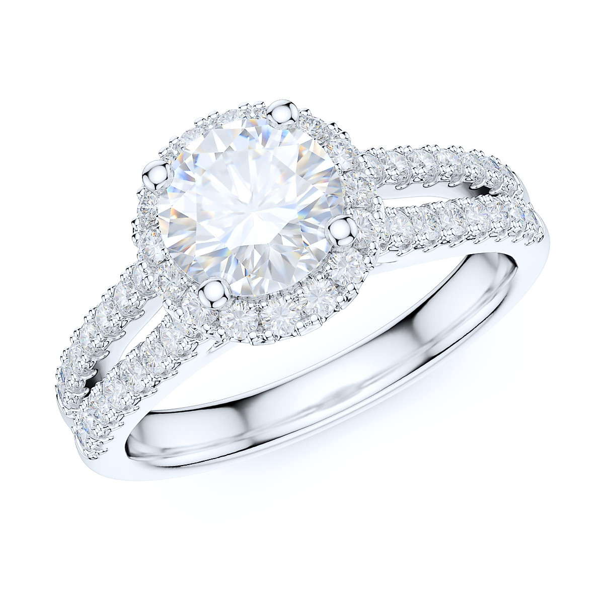 PRSTANI Sterling Silver Split Shank 1.0CT Round Brilliant Cut Genuine Moissanite Halo Engagement Ring Bridal Ring For Women (7)