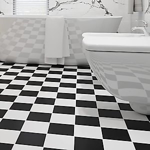 Livelynine 4pcs 12x12" Checker Board Peel and Stick Floor Tile Bathroom Black and White Peel and Stick Tiles for Floor Kitchen Flooring Self Adhesive Floor Tiles Peel and Stick Waterproof Sticky Vinyl