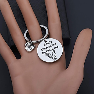 Lywjyb Birdgot Easily Distracted By Chickens Keychain (Easily Distracted By Chickens)