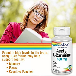 SOLARAY Acetyl L-Carnitine 500 mg | Healthy Cellular Energy, Memory, Mood, and Cardiovascular Support | 30 VegCaps