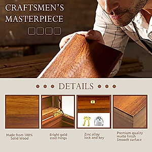 Wooden Storage Box with Hinged Lid and Locking Key Large Premium Solid Acacia Keepsake Chest Box -Storage Space to Organize Jewelry, Toys, and Keepsakes in a Beautiful Wooden Decorative Box Crate