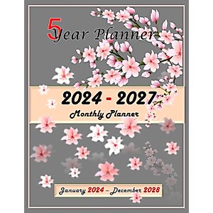 2024-2028 five years monthly planner flower: 60 Months Calendar from January 2024-December 2028 with Federal Holiday US/To-Do List Organizer, ... List/Goals, Notes/Cherry Blossom flower Cover