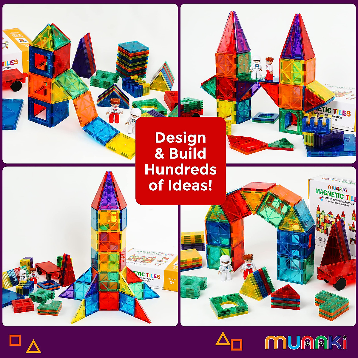 Magnetic Tiles for Kids,100 Pcs Magnetic Blocks for Kids Ages 4-8, Educational Tiles and Stem Toys with 2 Characters, Magnetic Building Blocks for Preschool Kids Recreational, Learning,Creativity